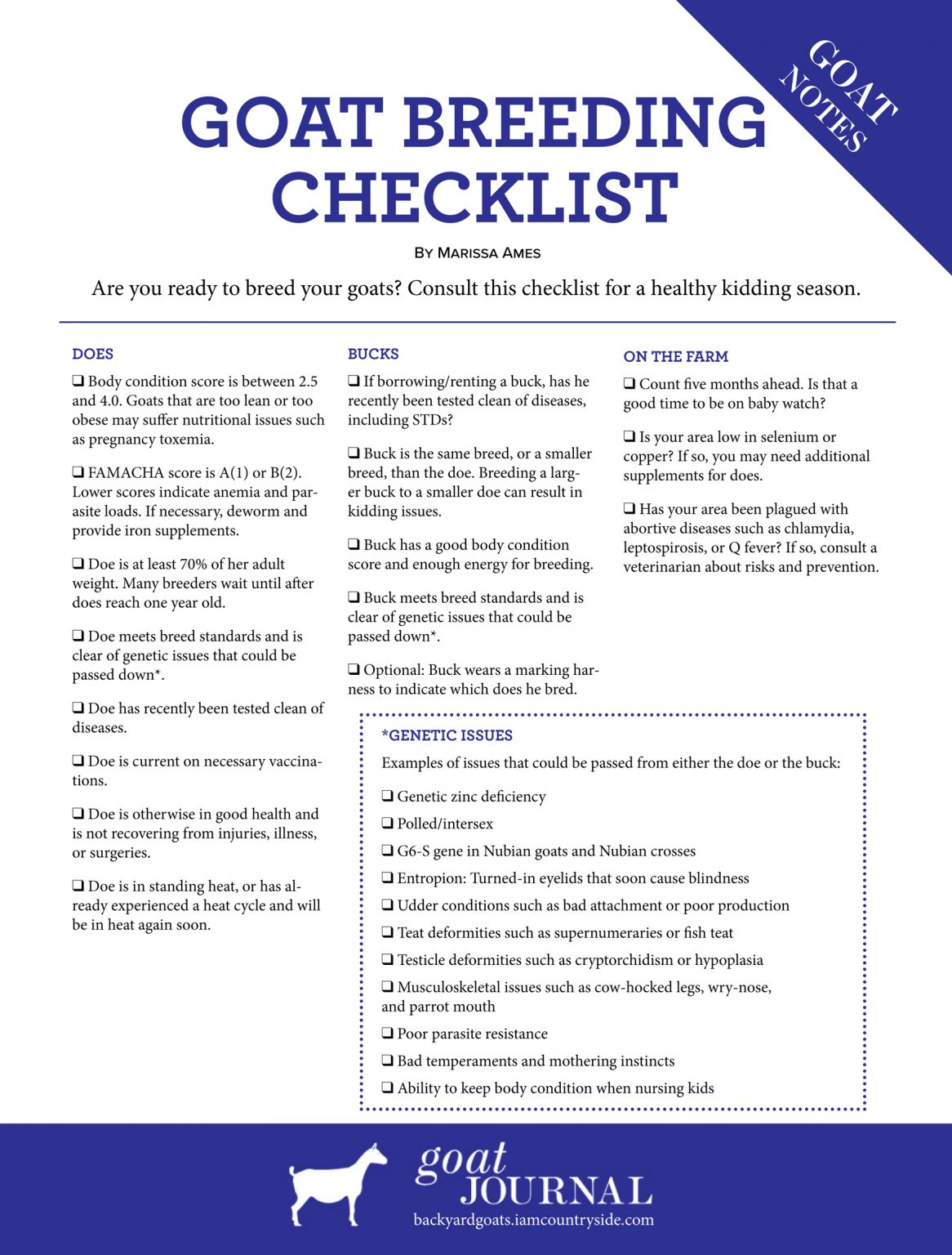 Goat Breeding Checklist - Goat Journal